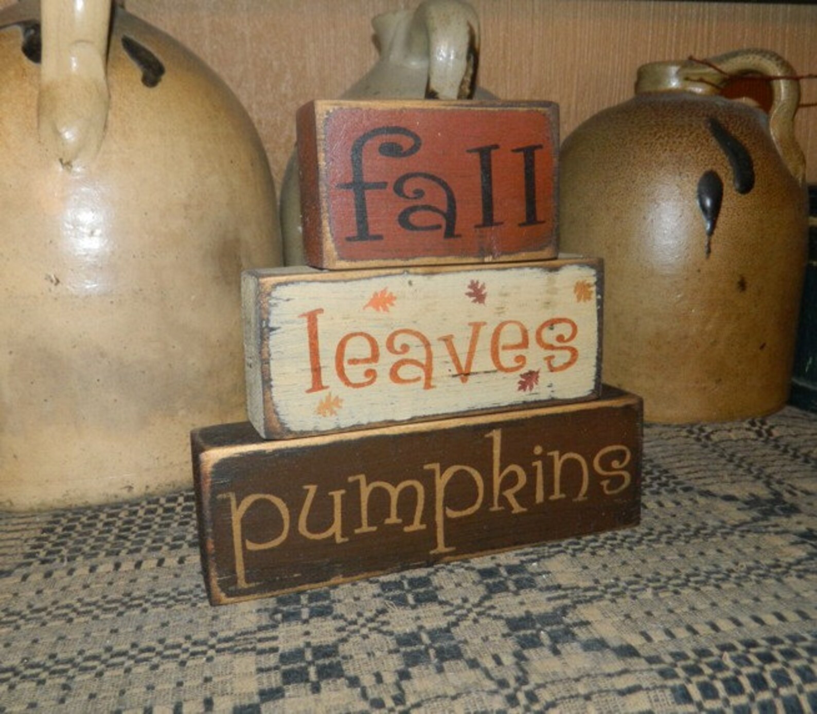 Fall Leaves Pumpkins Primitive Block Sign - Etsy
