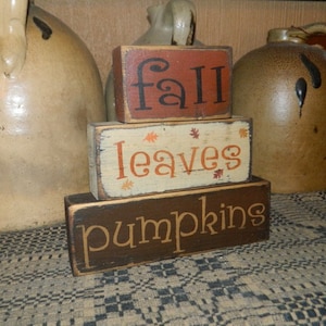 Fall Leaves Pumpkins Primitive Block Sign - Etsy
