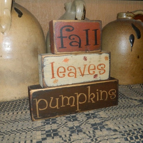 Fall Leaves Pumpkins Primitive Block Sign - Etsy