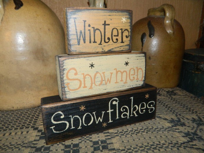 Winter Snowmen Snowflakes Primitive Block Sign | Etsy
