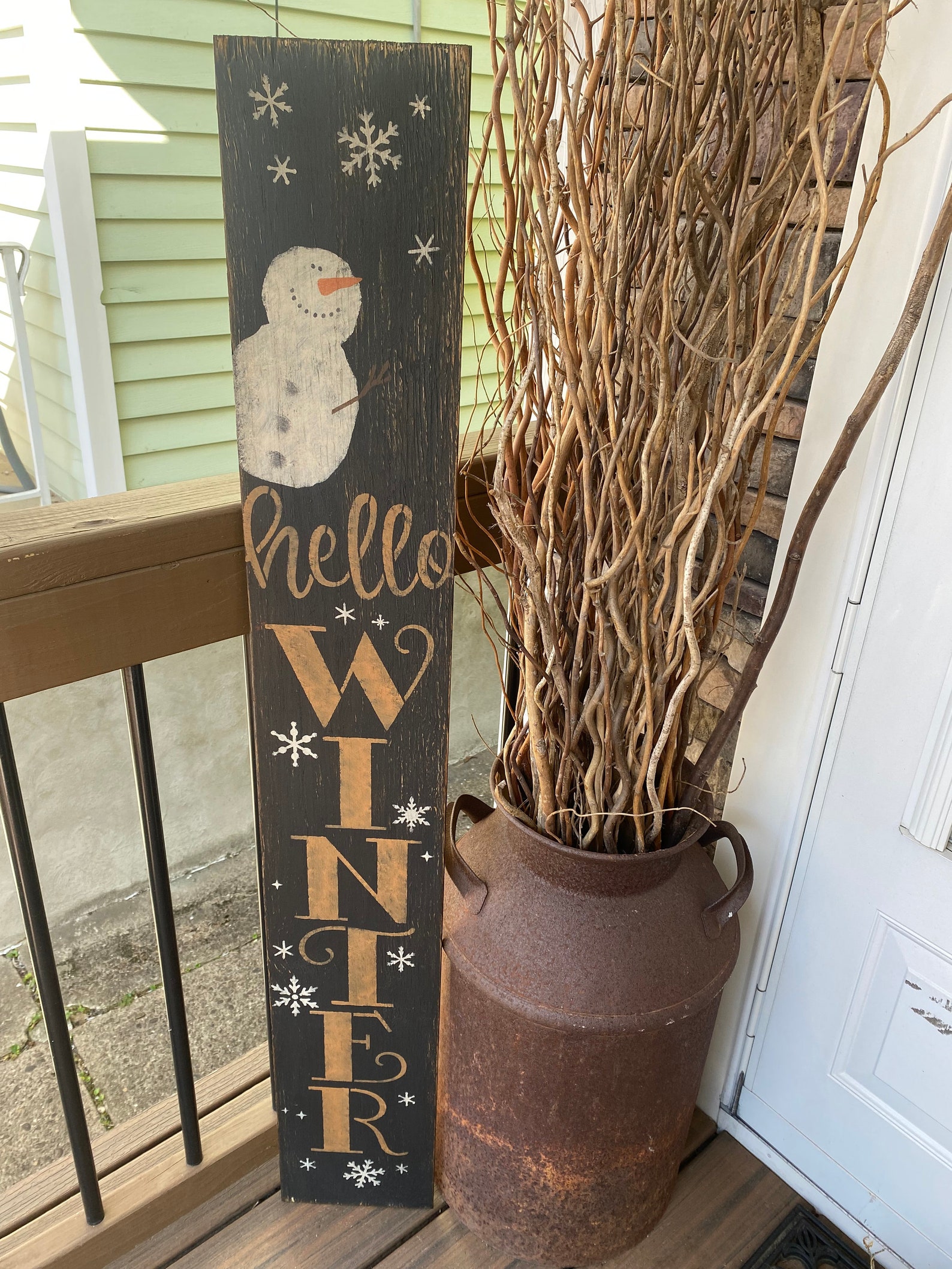 Hello Winter Snowman Porch Primitive Sign - Etsy