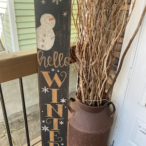 Hello Winter Snowman Porch Primitive Sign - Etsy