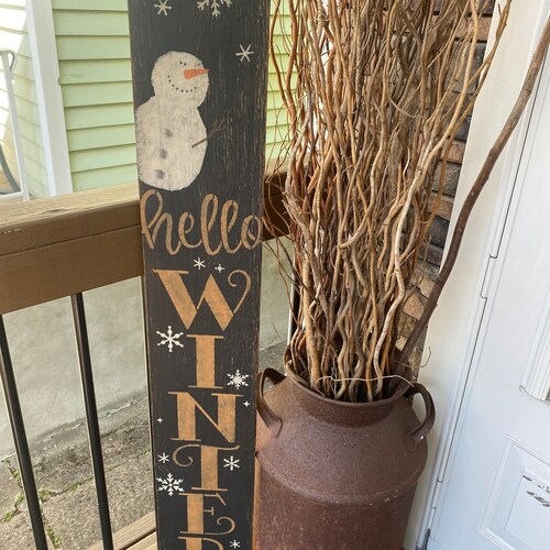 Hello Winter Snowman Porch Primitive Sign - Etsy