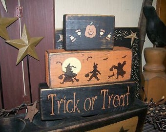 Candy Corn Trick or Treat Halloween Primitive Block Sign | Etsy