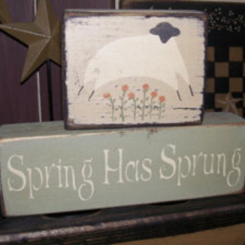 Spring Has Sprung Sheep Primitive Easter Block Sign - Etsy