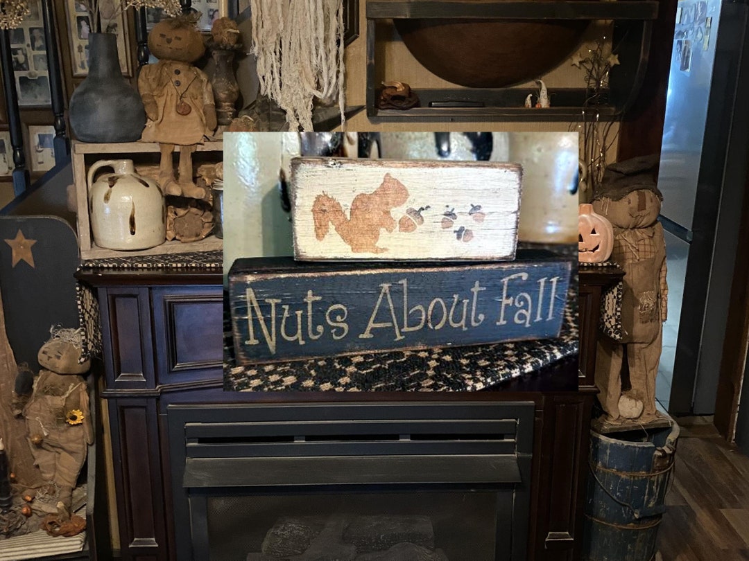 Nuts About Fall Primitive Block Sign - Etsy