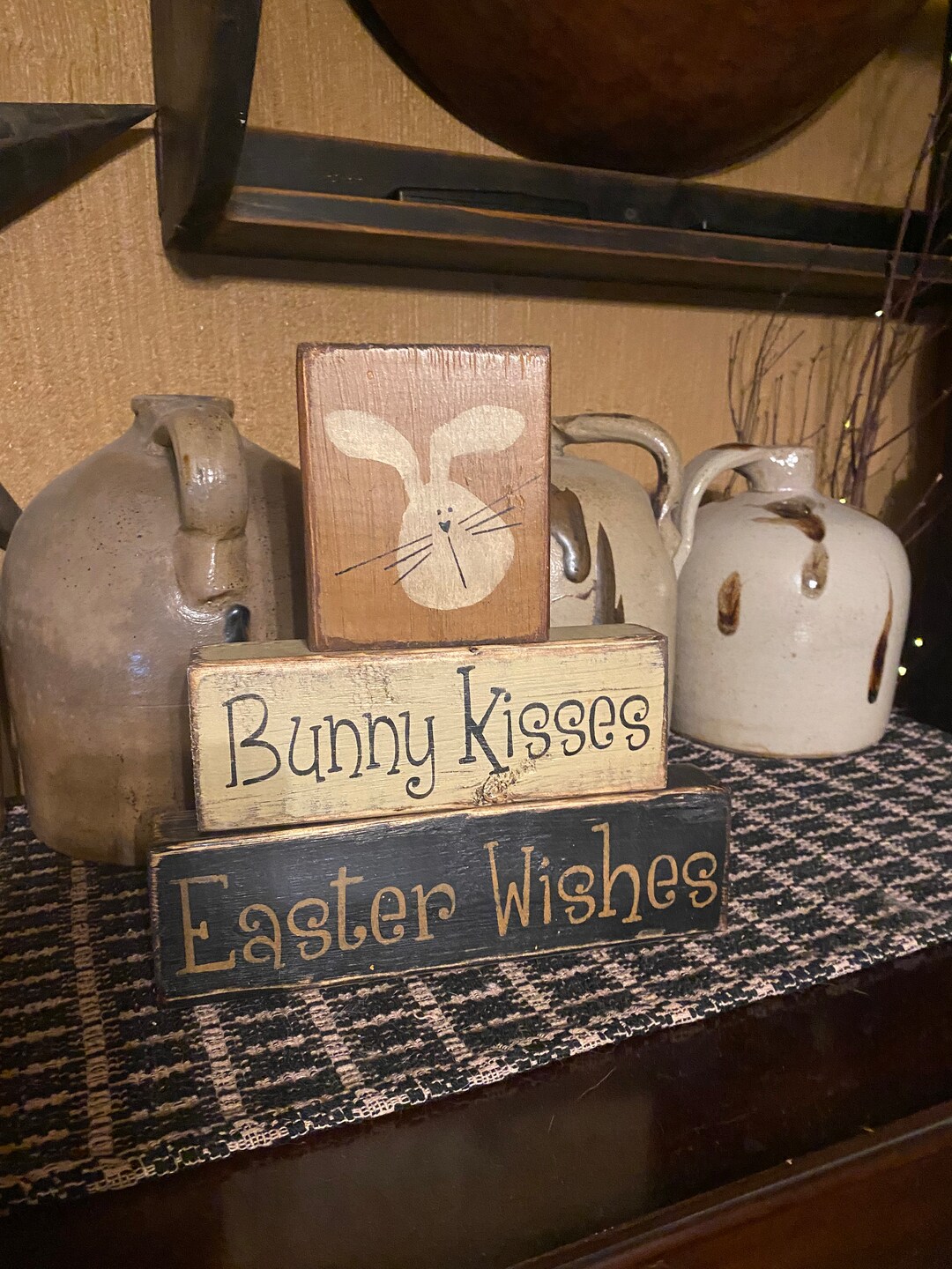 Bunny Kisses Easter Wishes Primitive Block Sign - Etsy