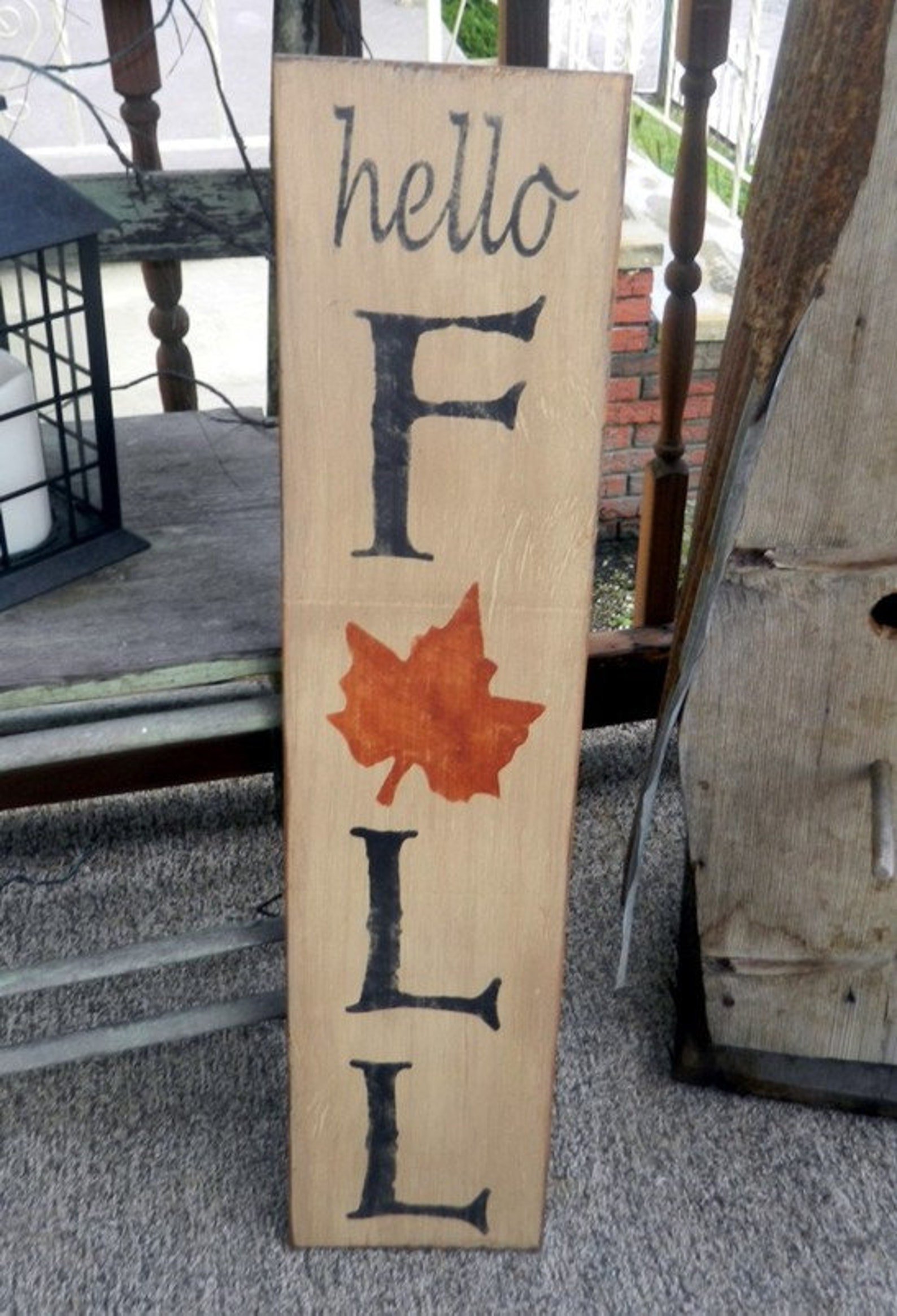 Hello Fall Leaf Primitive Sign - Etsy