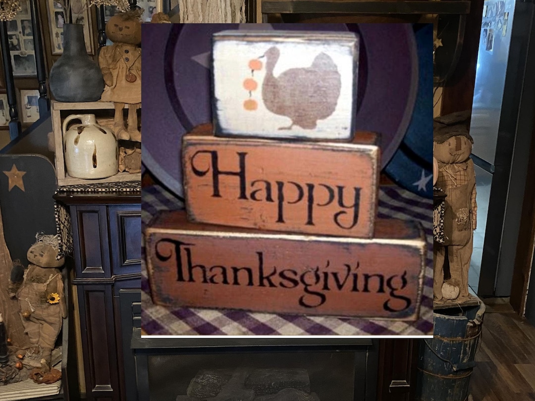 Happy Thanksgiving Turkey Primitive Fall Thanksgiving Block Sign - Etsy