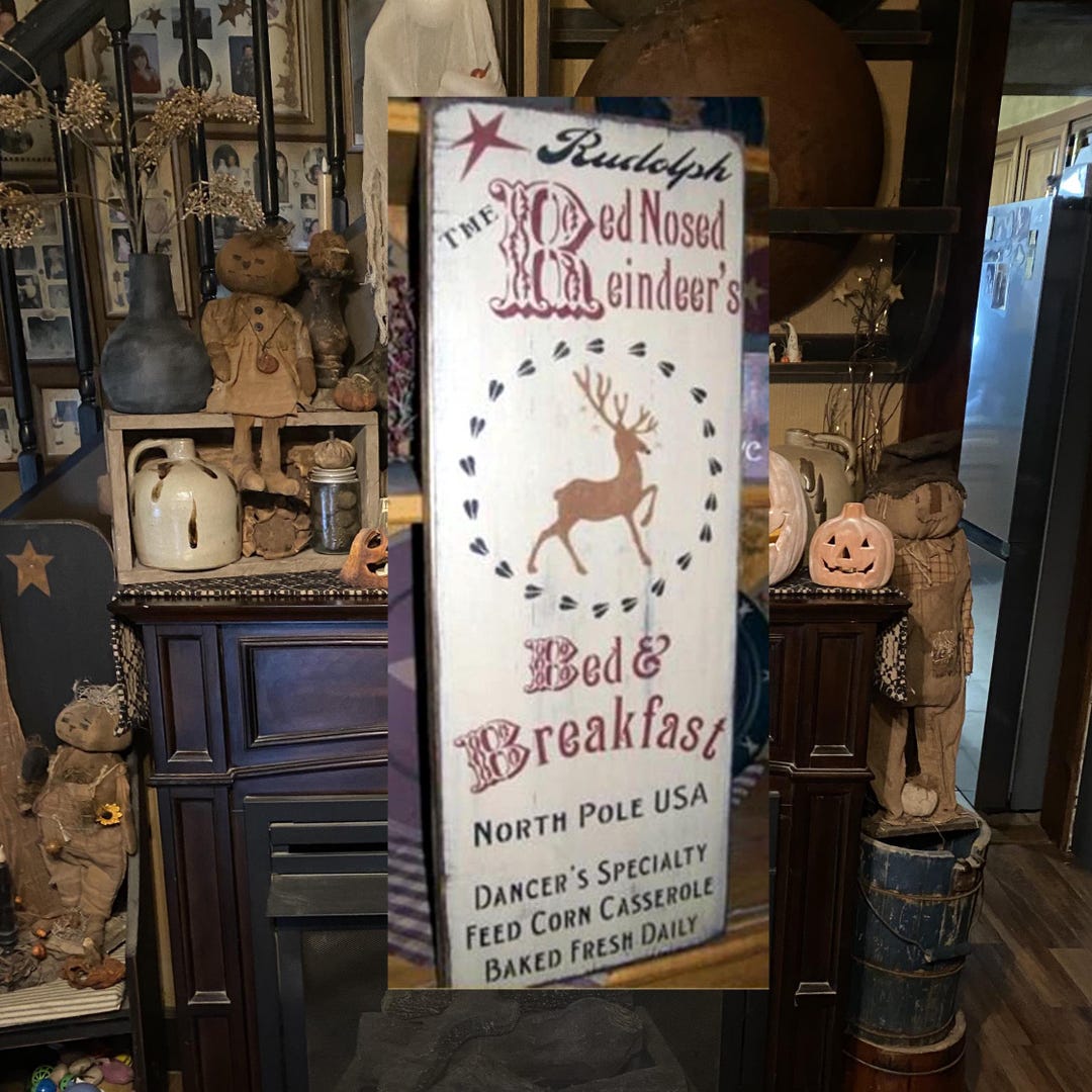 Red Nosed Reindeer Rudolph Bed Breakfast Christmas Primitive Sign - Etsy