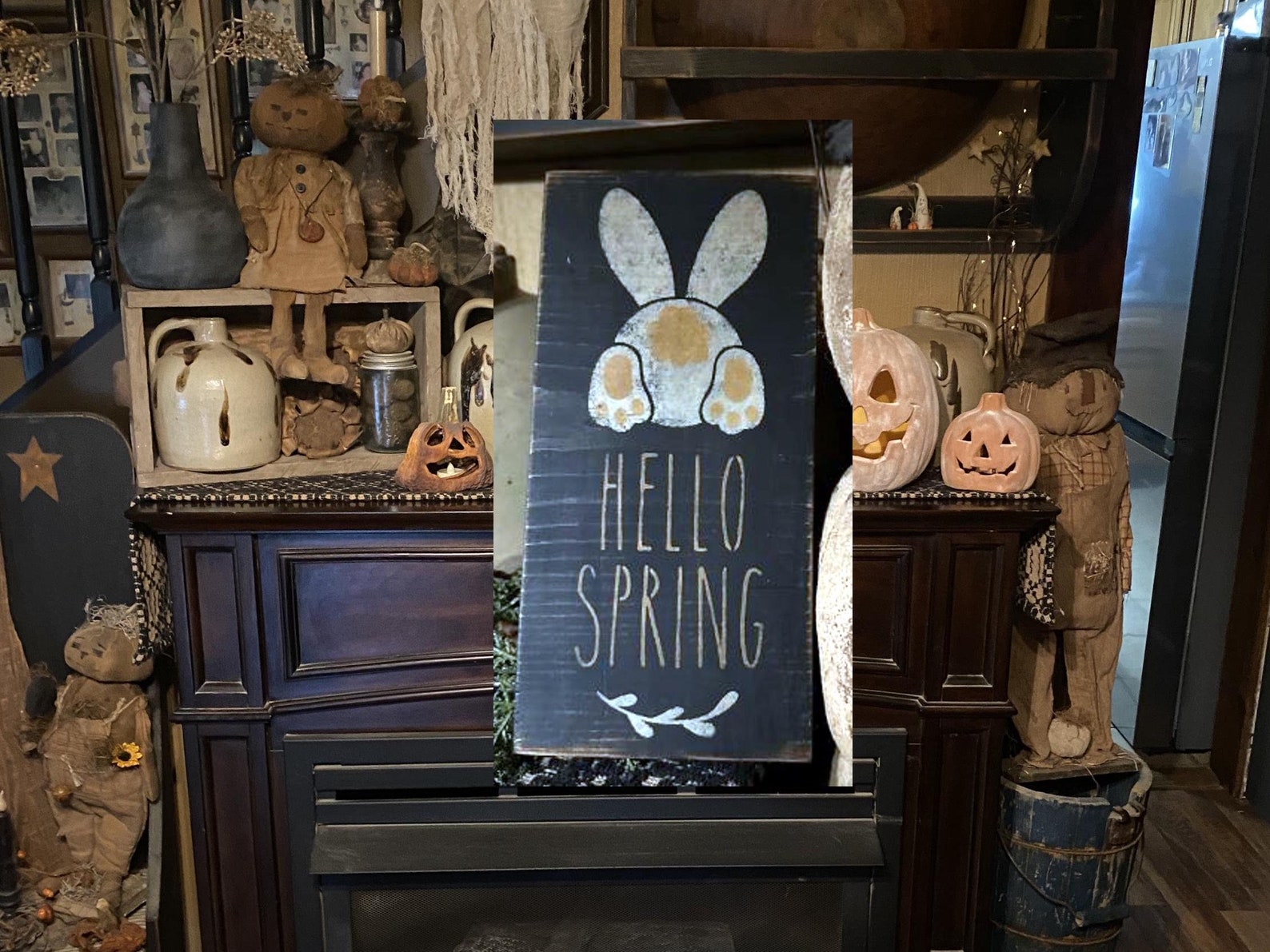 Hello Spring Bunny Primitive Sign - Etsy