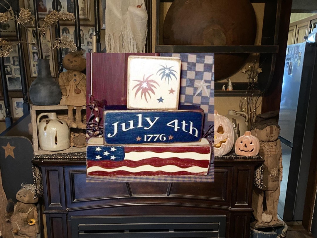 July 4th 1776 Flag Primitive Block Sign - Etsy