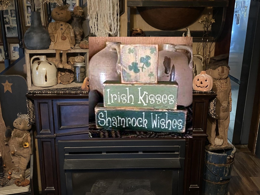Irish Kisses Shanrock Wishes Primitive Sign - Etsy