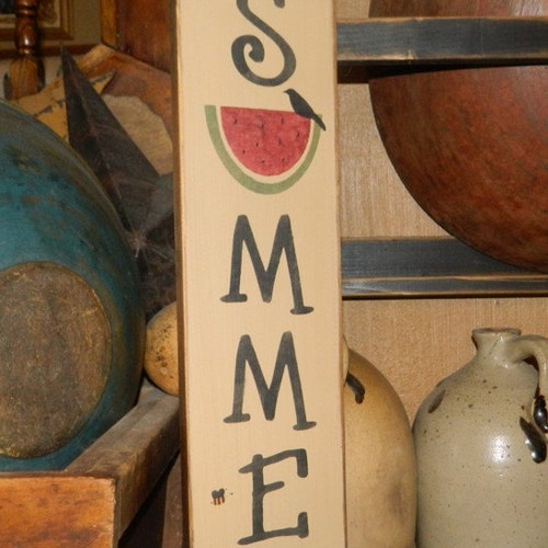 Welcome Summer Watermelon Primitive Block Sign - Etsy