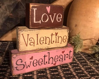 Typography Valentine Love primitive block sign | Etsy