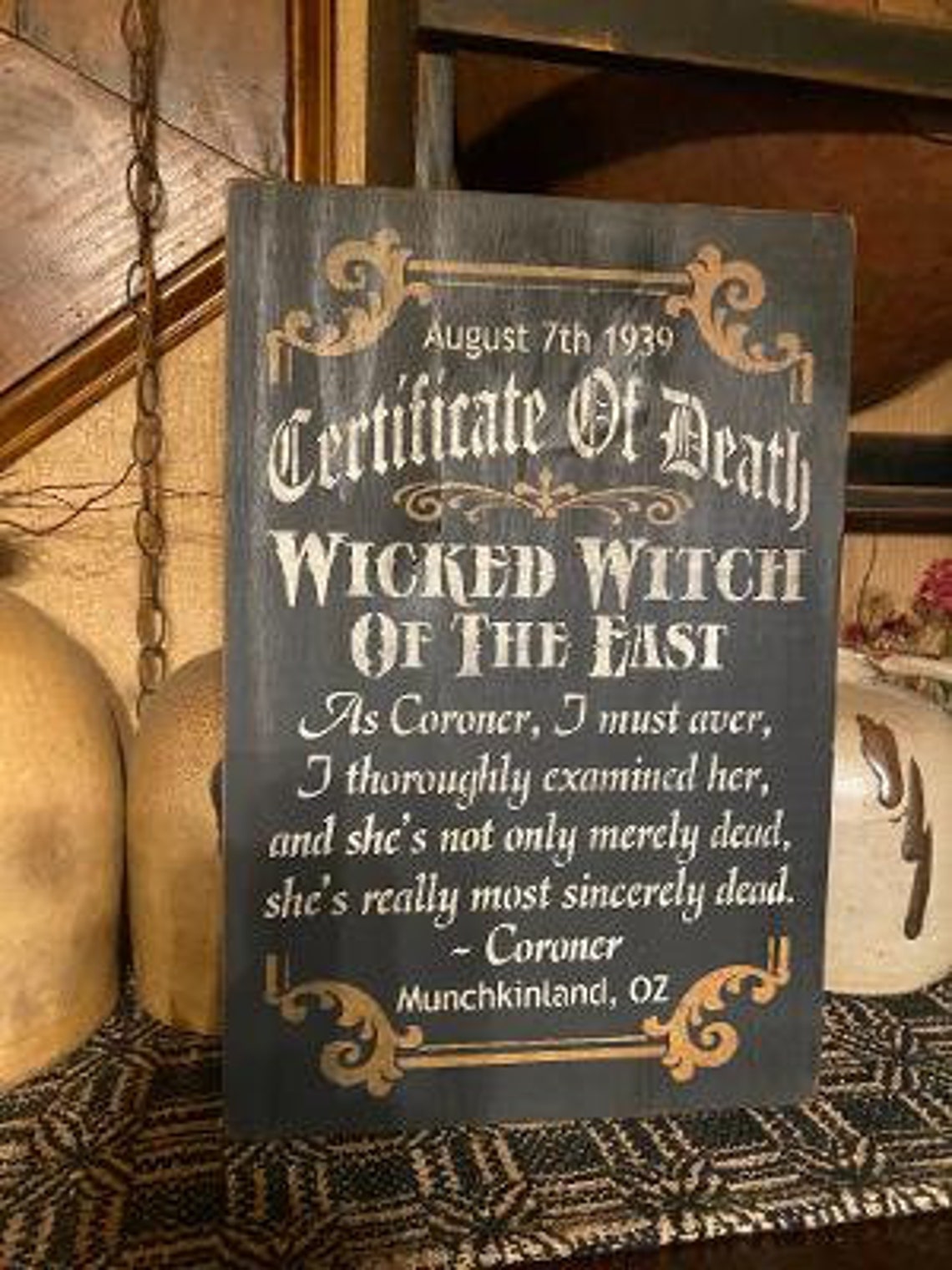 Certicicate of Death Wizard Oz Primitive Halloween Sign - Etsy