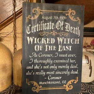 Certicicate of Death Wizard Oz Primitive Halloween Sign - Etsy
