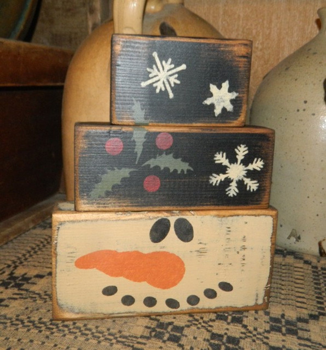Snowman Primitive Block Sign - Etsy