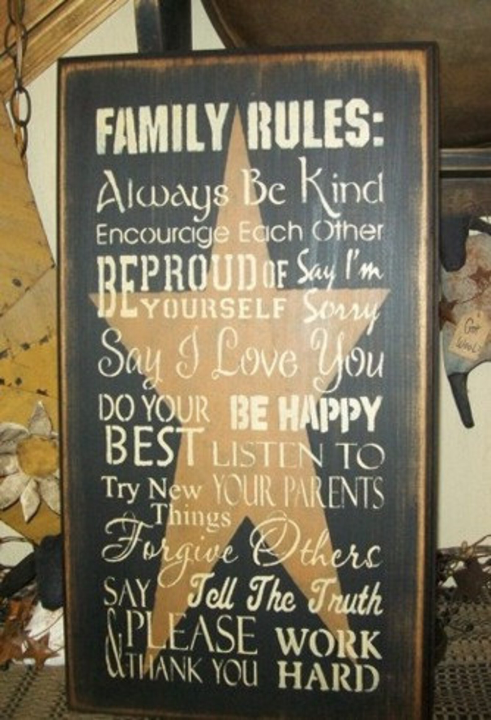FAMILY RULES Primitive Sign - Etsy