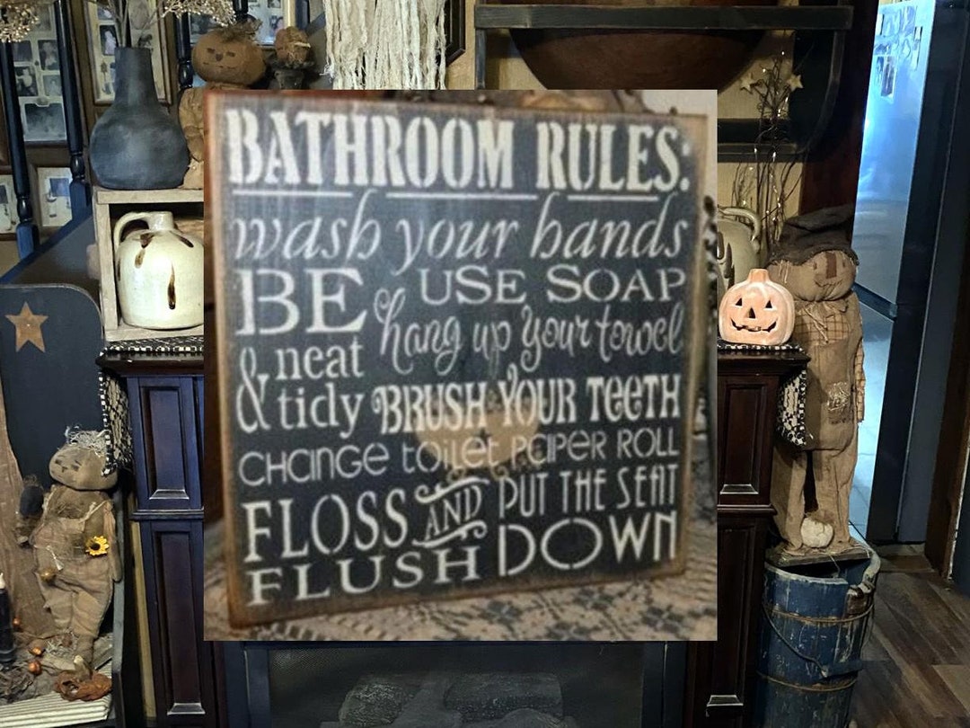 BATHROOM Rules Primitive Sign - Etsy