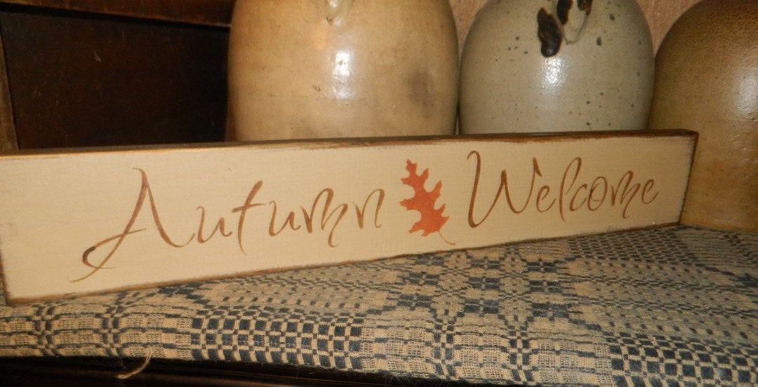 Autumn Welcome Leaf Primitive Sign - Etsy