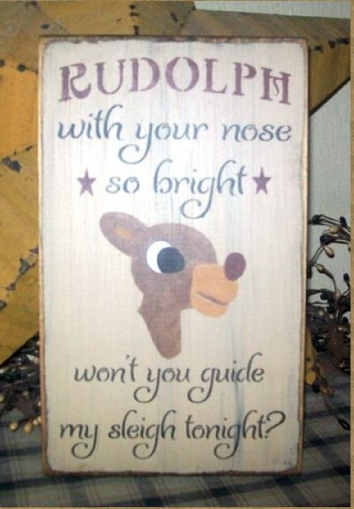 Rudolph Red Rose Reindeer Christmas Primitive Sign - Etsy