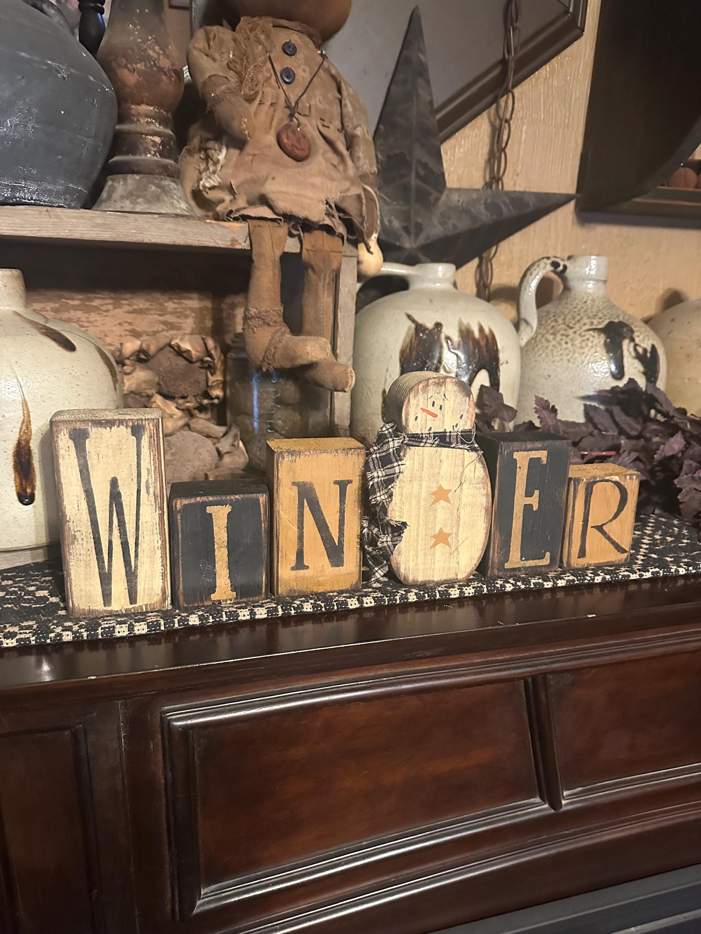 Snowman Winter Primitive Block Sign - Etsy