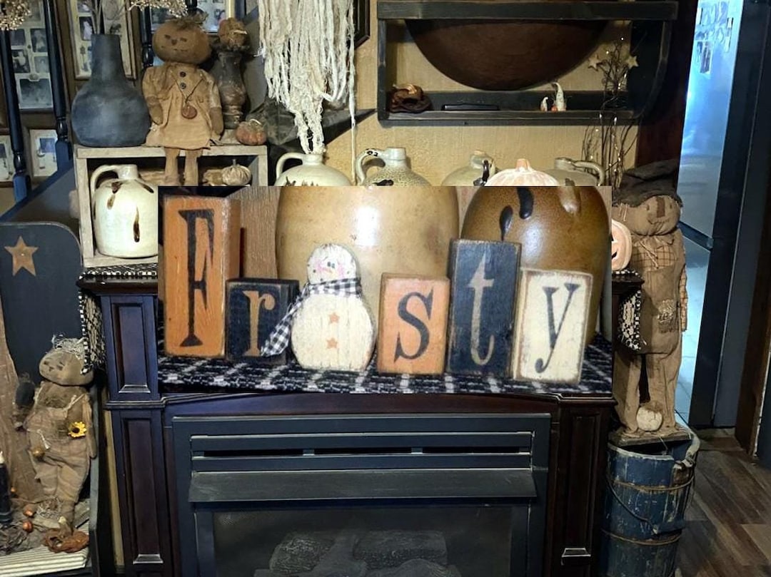 Snowman Primitive Block Sign - Etsy