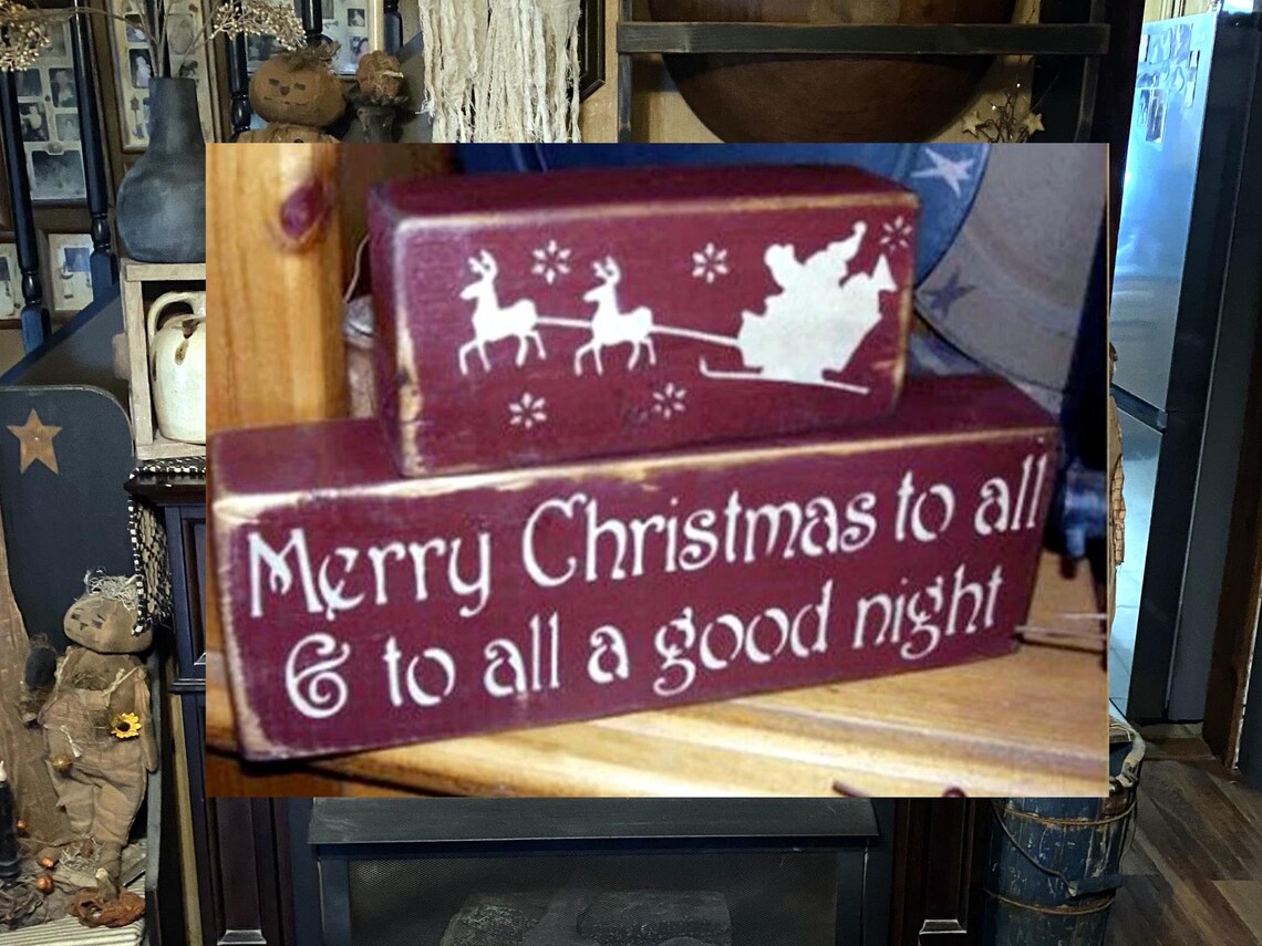 Primitive Christmas Merry Christmas to All Santa Sleigh Block Sign - Etsy