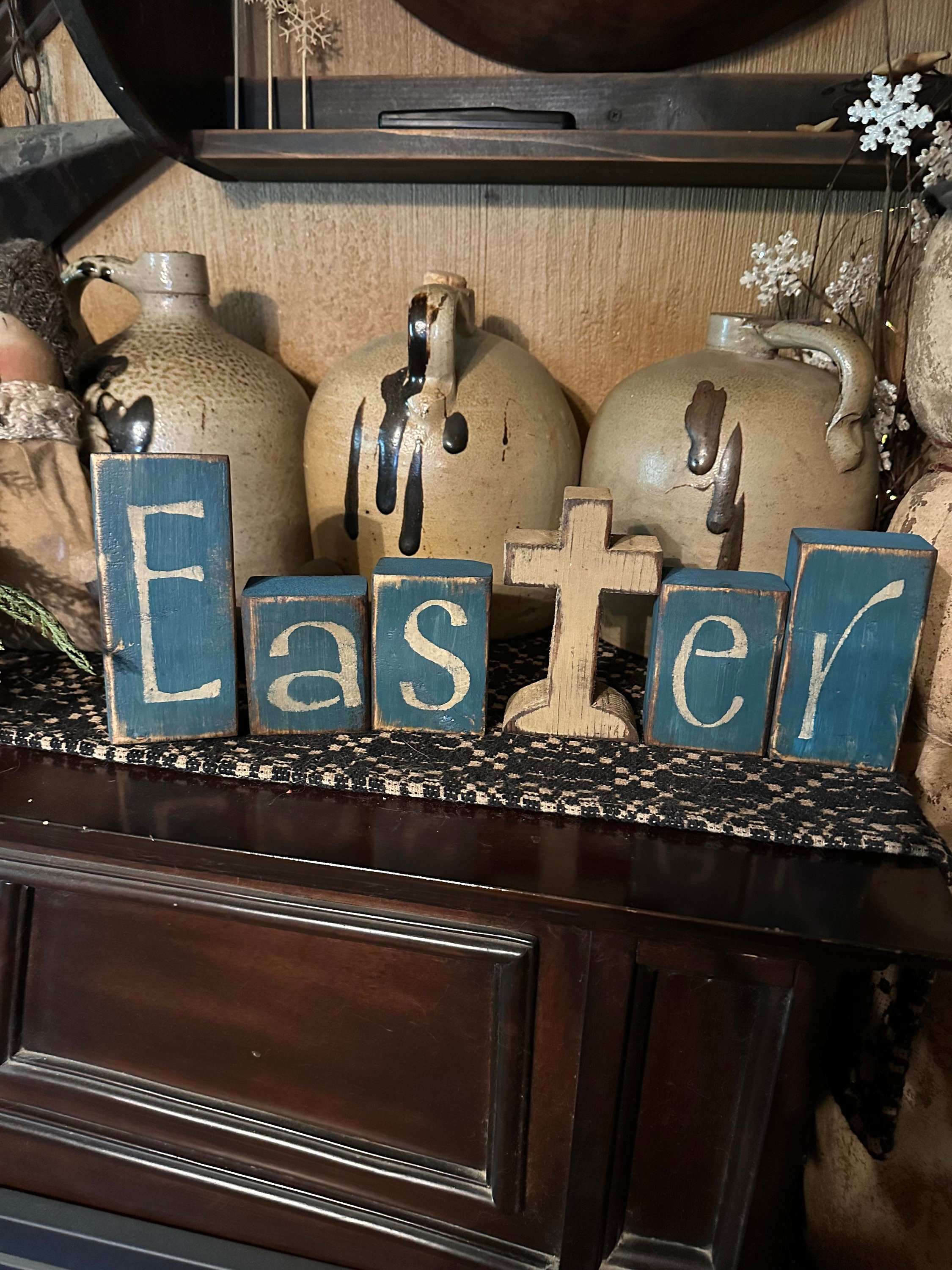 Easter Cross Primitive Block Sign - Etsy