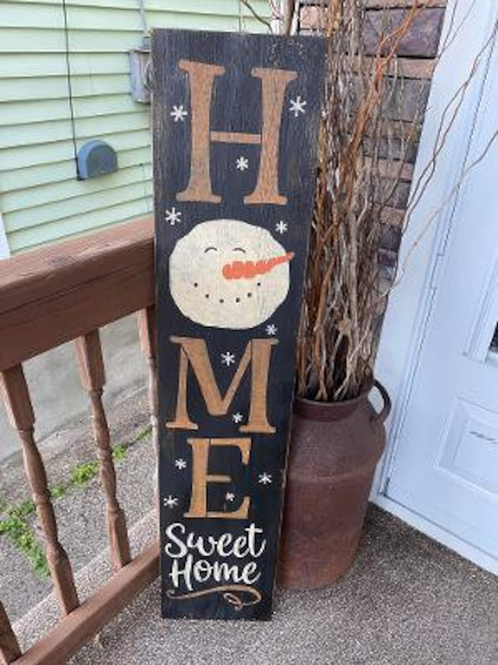 Home Sweet Home Snowman Winter Porch Primitive Sign - Etsy
