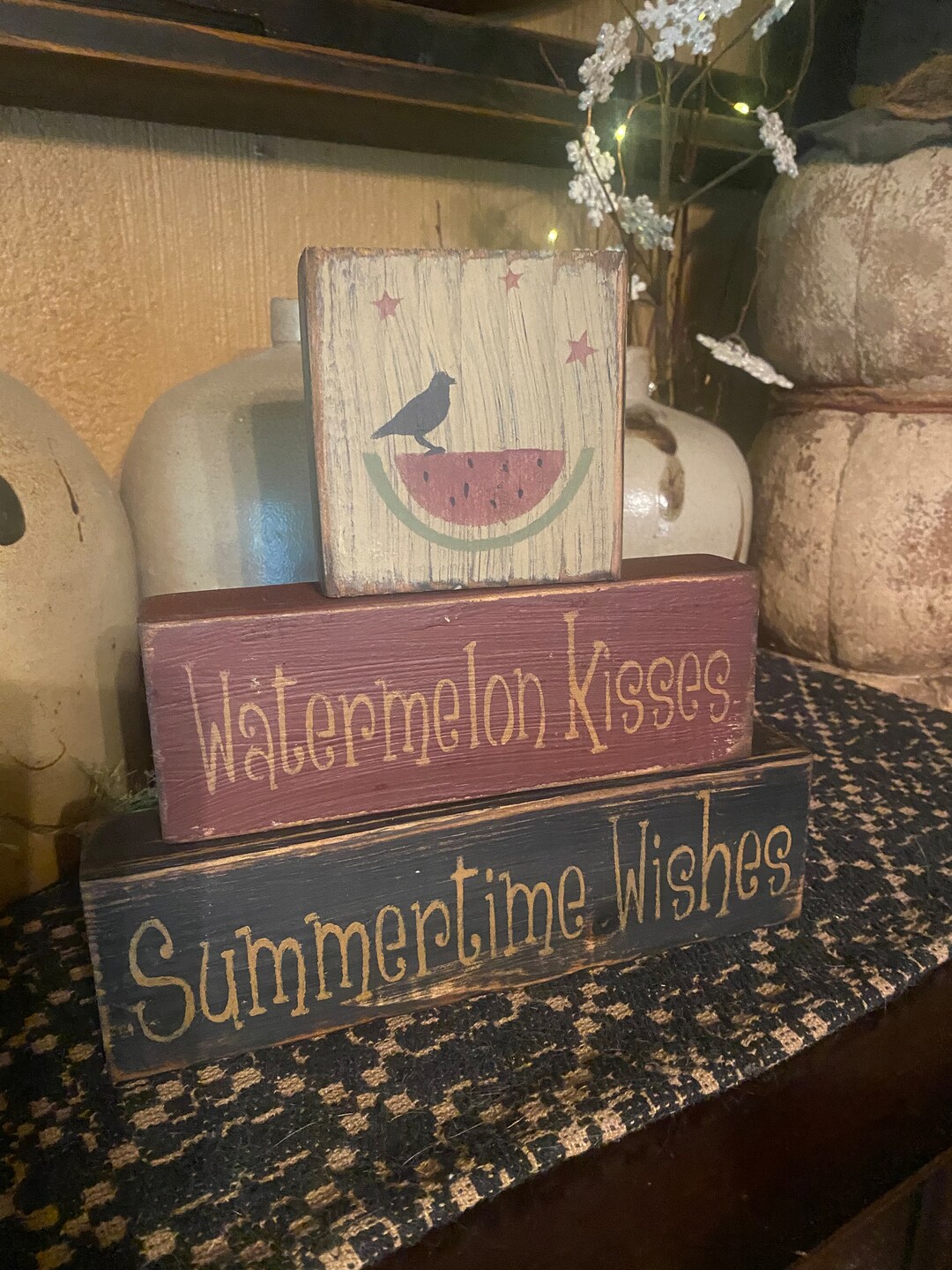 Watermelon Kisses Summertime Wishes Primitive Sign Block - Etsy