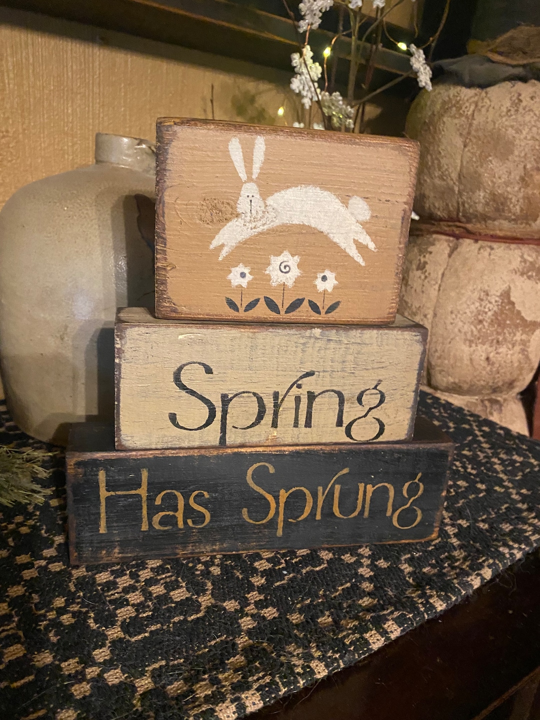 Spring Has Sprung Bunny Primitive Sign Blocks - Etsy