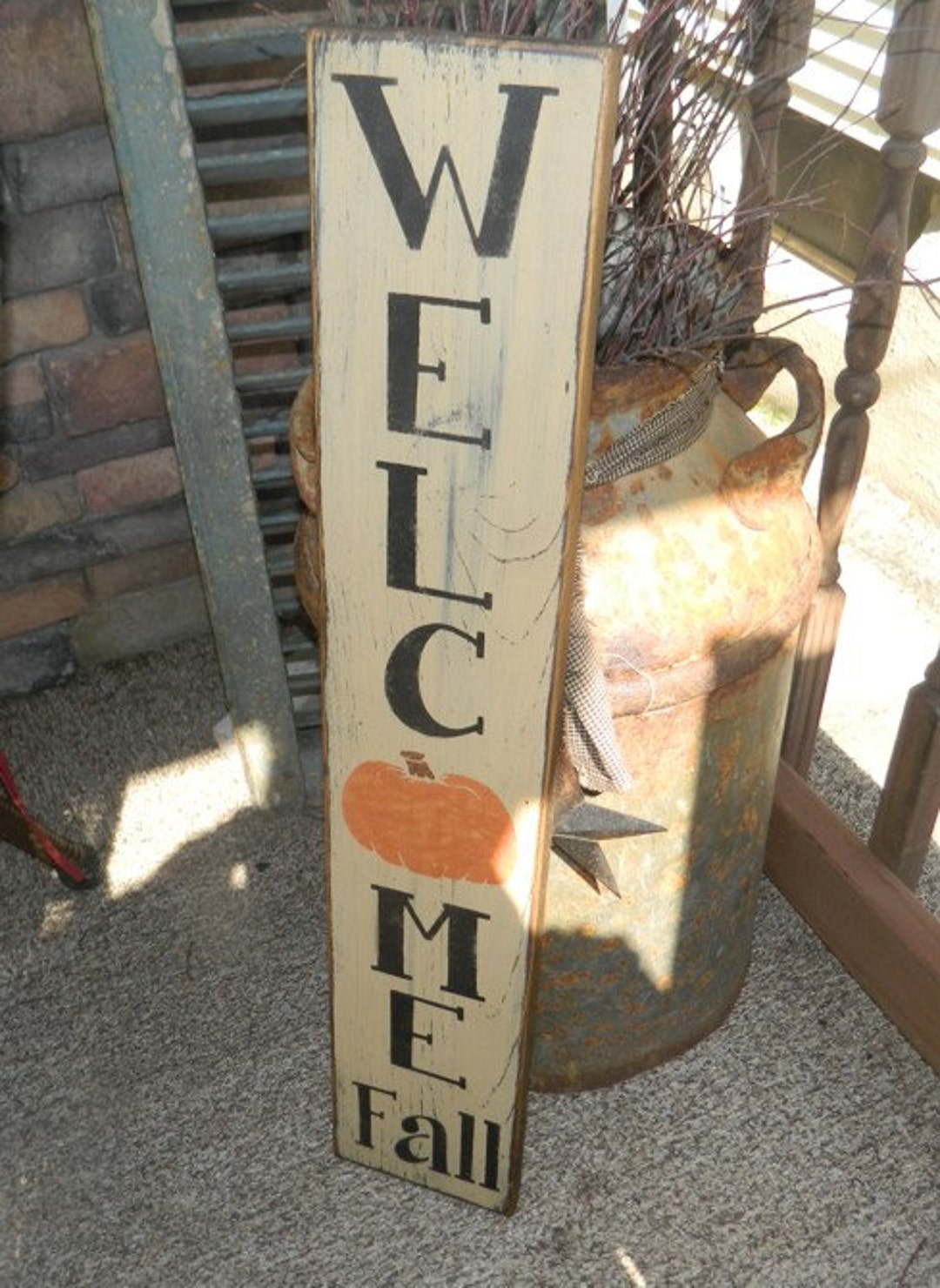 Welcome Fall Pumpkin Primitive Sign - Etsy