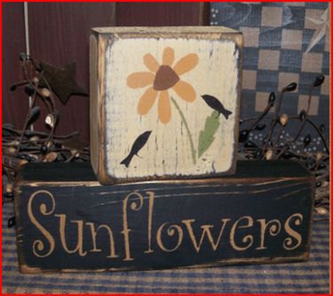 Sunflowers Primitive Block Sign - Etsy