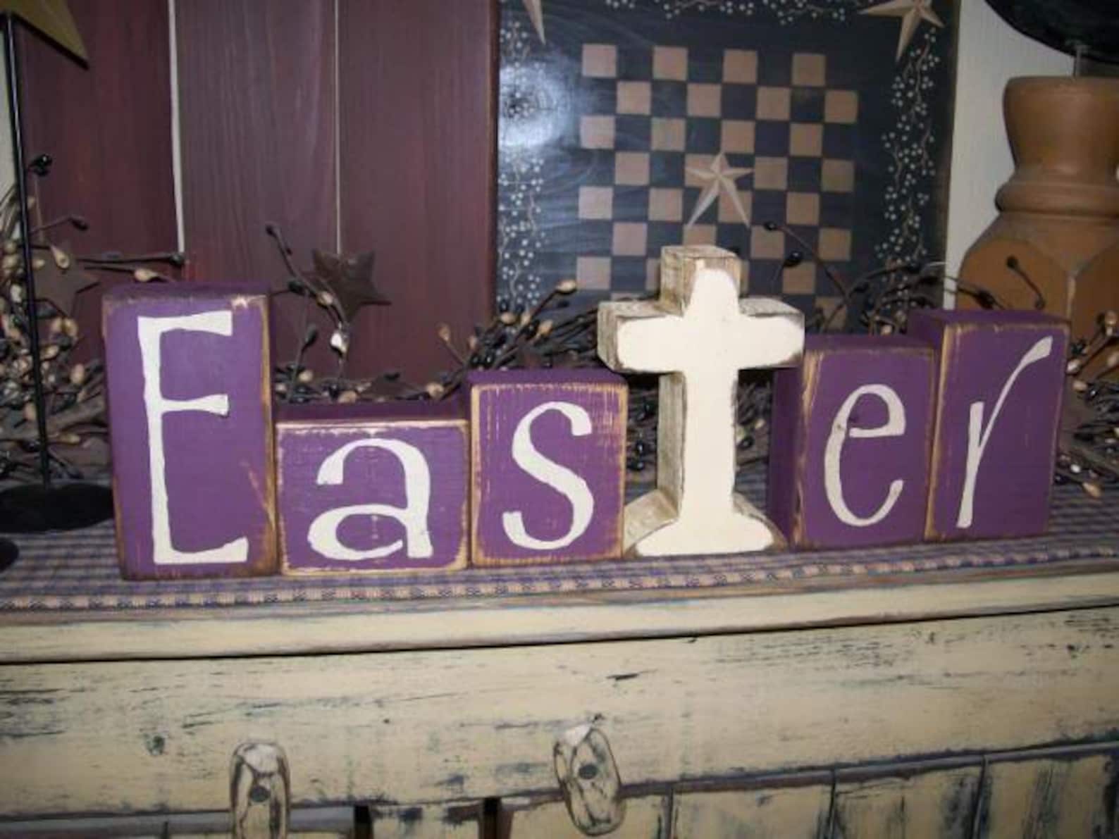 Easter Cross Primitive Block Sign - Etsy