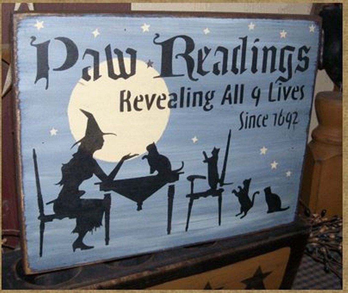 Paw Readings 9 Lives Black Cats Withces Primitive Halloween - Etsy