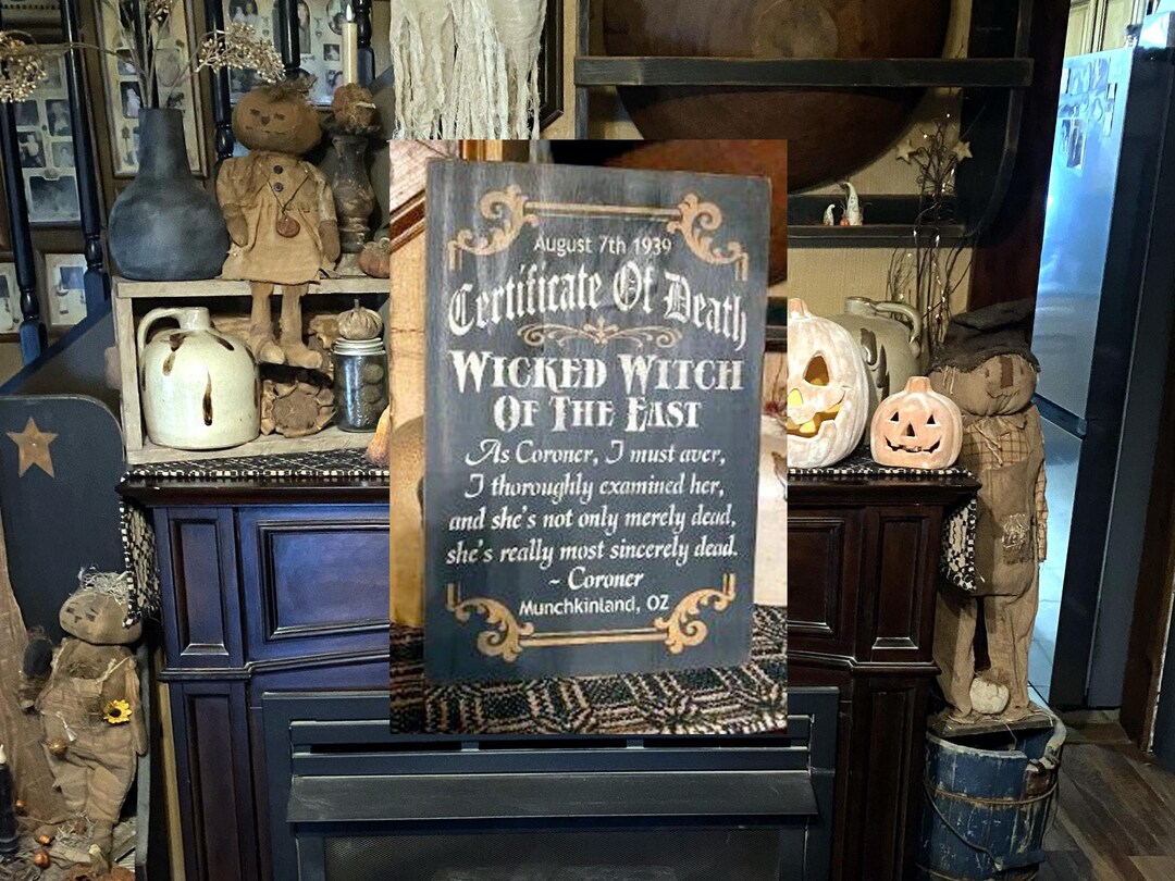 Certicicate of Death Wizard Oz Primitive Halloween Sign - Etsy
