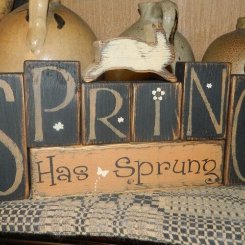 Spring Has Sprung Primitive Block Sign - Etsy