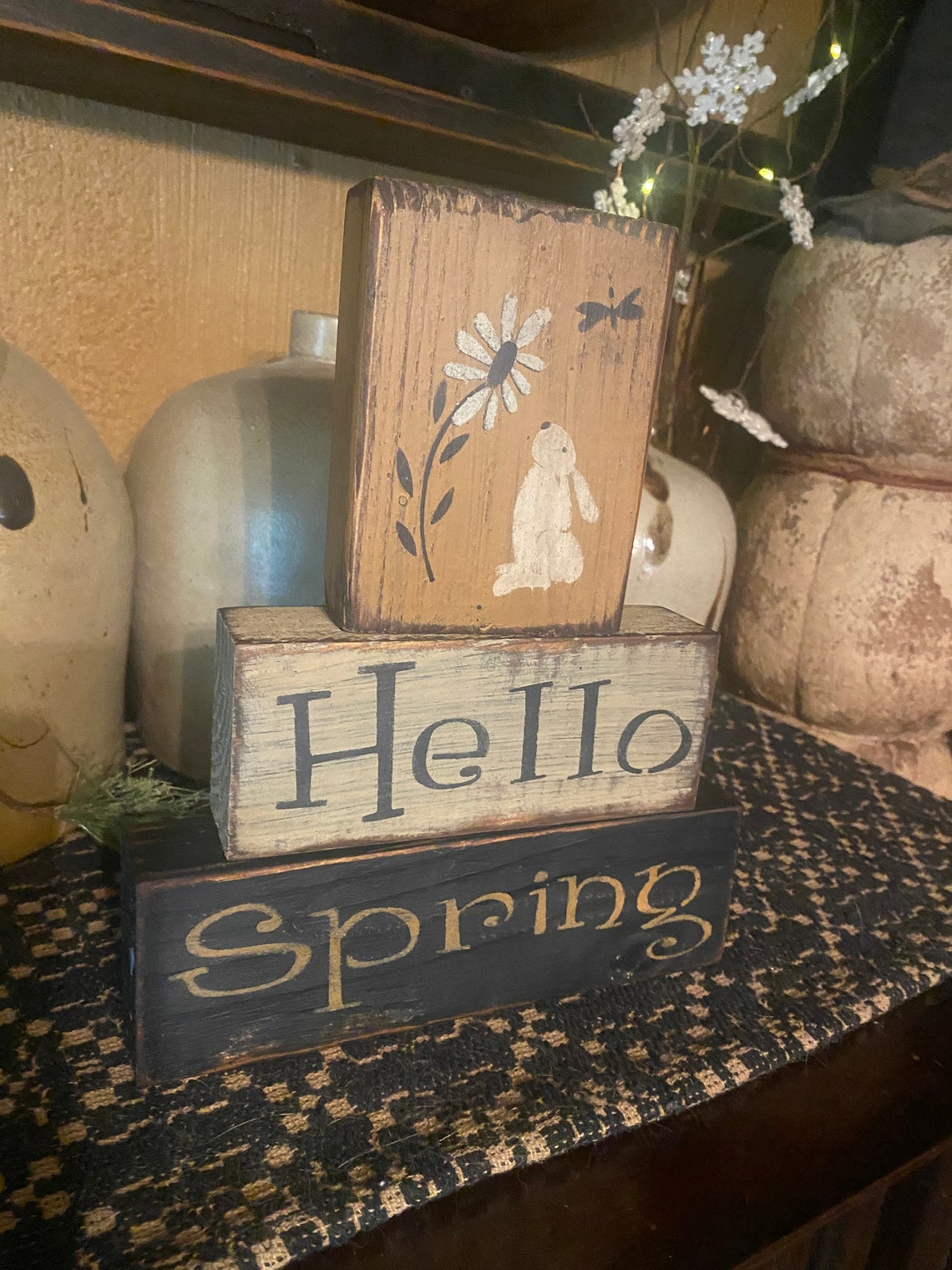 Hello Spring Primitive Sign Block - Etsy
