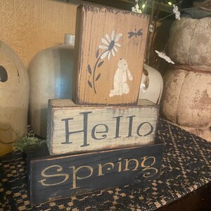 Hello Spring Primitive Sign Block - Etsy