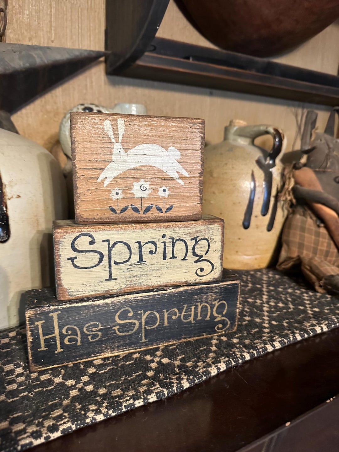 Spring Has Sprung Bunny Primitive Sign Blocks - Etsy