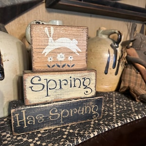 Spring Has Sprung Bunny Primitive Sign Blocks - Etsy
