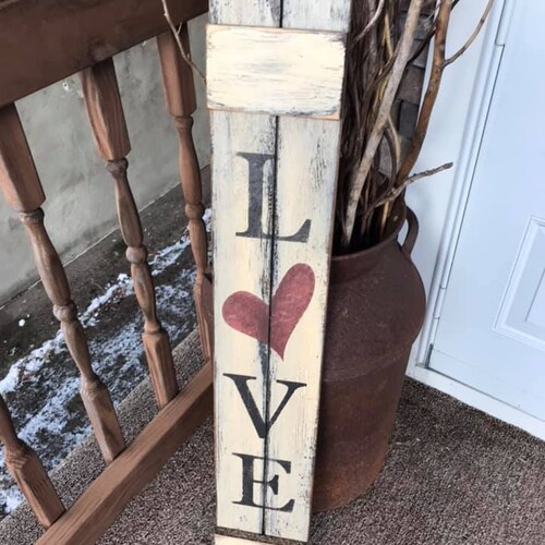 Love Vertical Valentine Primitive Sign - Etsy