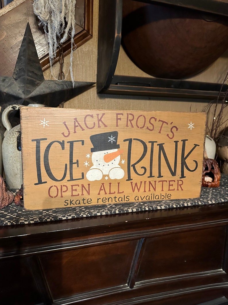 Jack Frost’s Ice Rink Christmas Primitive Sign - Etsy