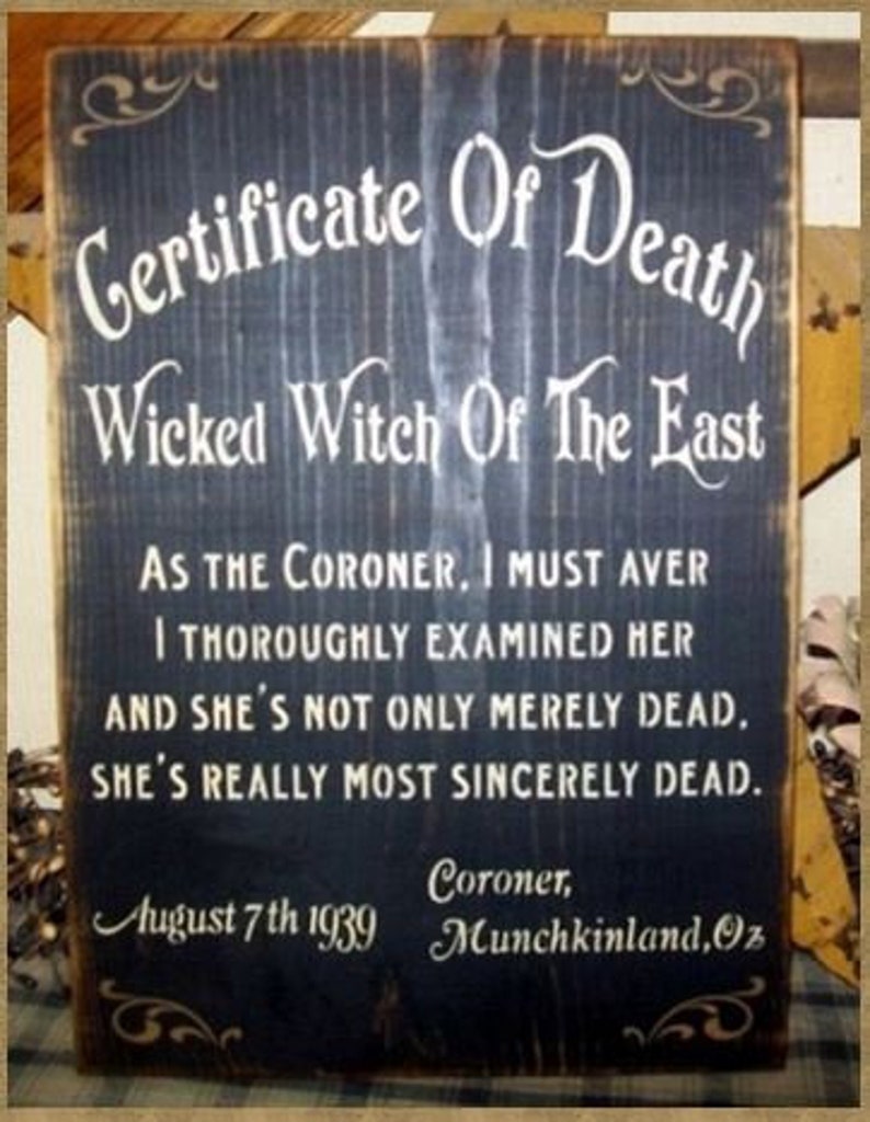 Certicicate of Death Wizard Oz Primitive HAlloween Sign | Etsy
