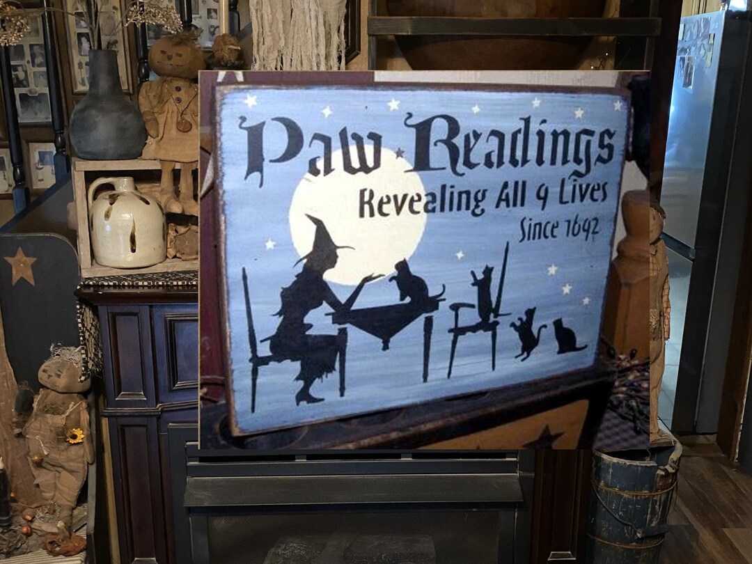 Paw Readings 9 Lives Black Cats Withces Primitive Halloween Sign - Etsy