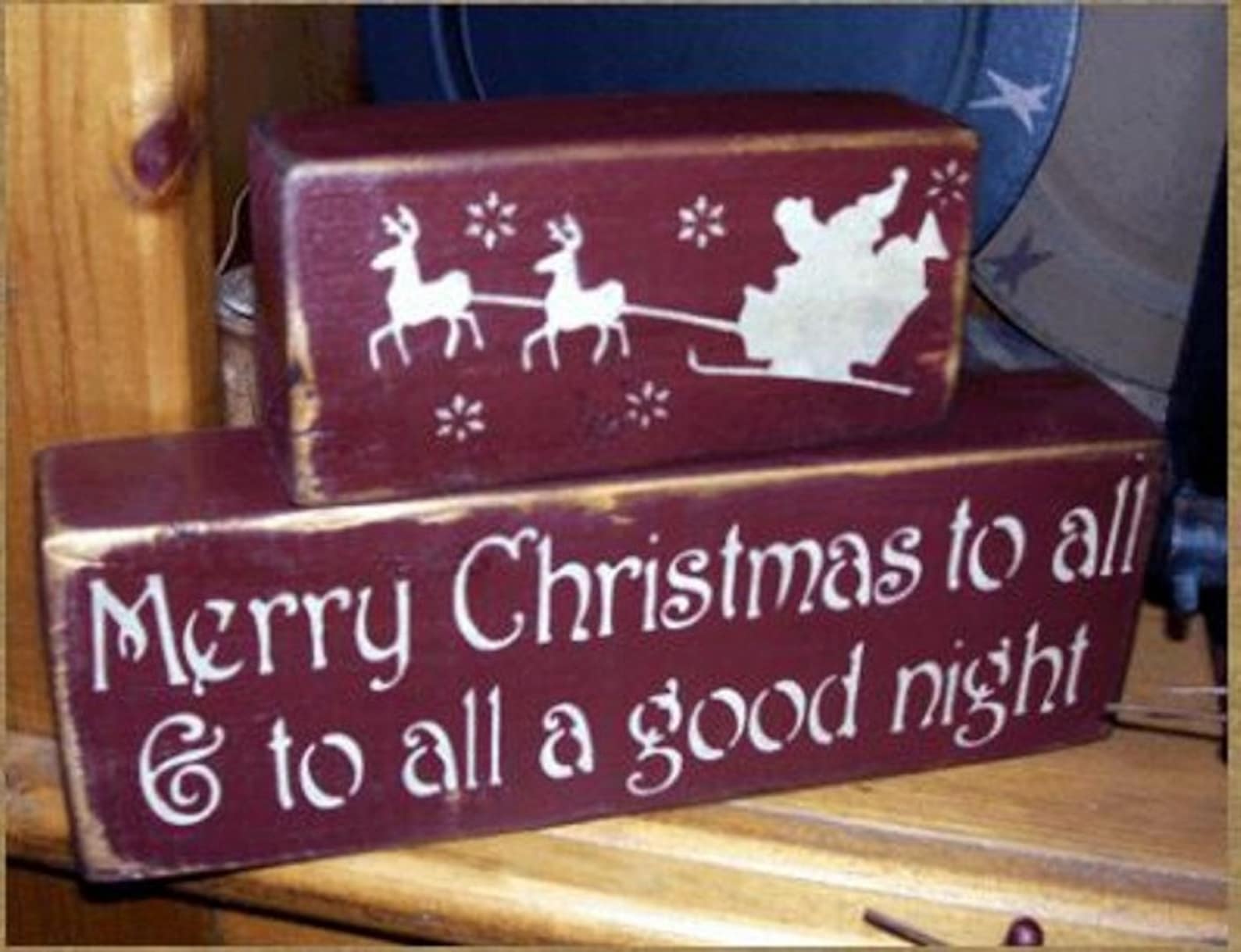 Primitive Christmas Merry Christmas to All Santa Sleigh Block Sign - Etsy