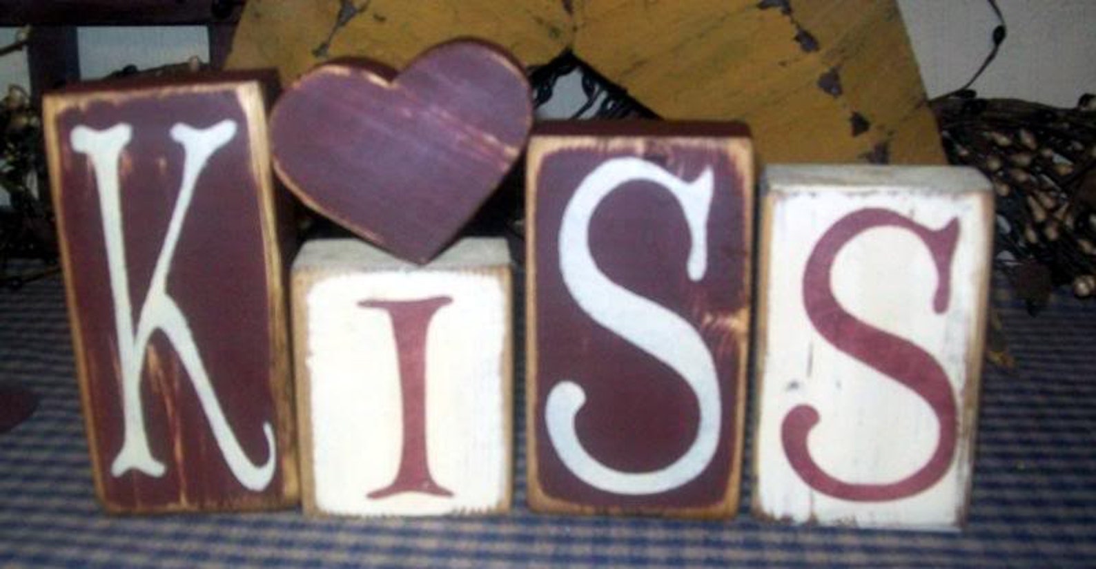 Kiss Heart Primitive Block Sign - Etsy