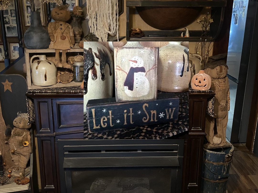 Let It Snow Snowman Hat Primitive Block Sign - Etsy